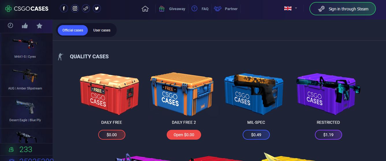 CSGOCases Review > Open Free CSGO Cases > $0.50 Signup Bonus