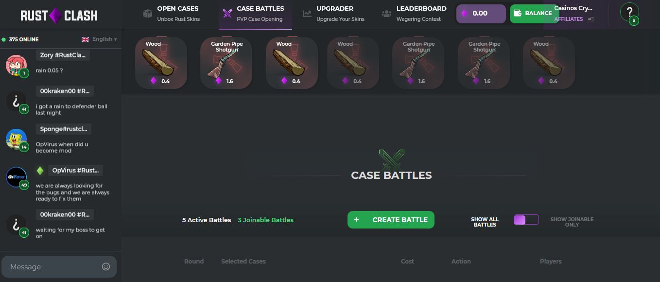 RustClash Review > Bet Rust Skins > 3 Cases Free
